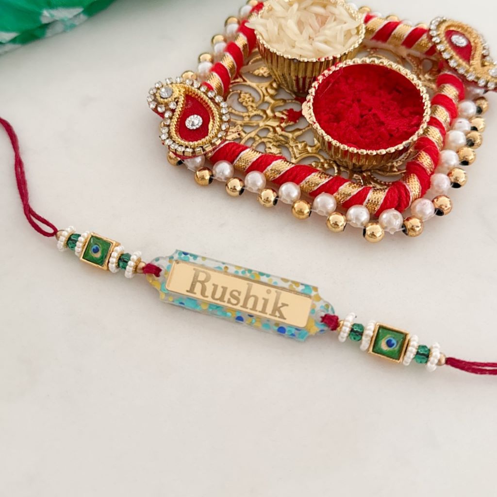 Personalised Name Rakhi Rectangle - Peacock – KnK krafts
