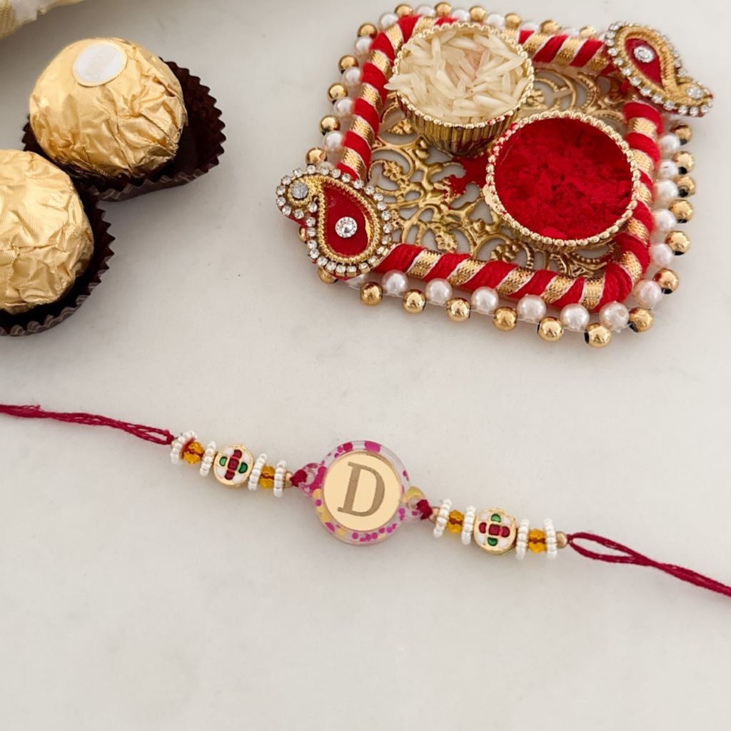 Personalised initial Rakhi Circle- Pink – KnK krafts